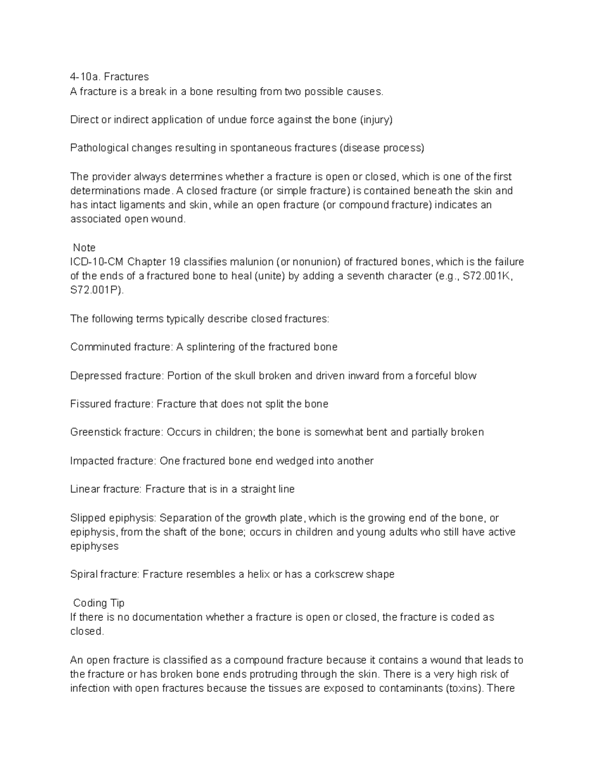 Fractures: Classification, Types & ICD-10-CM Coding Guidelines - Studocu
