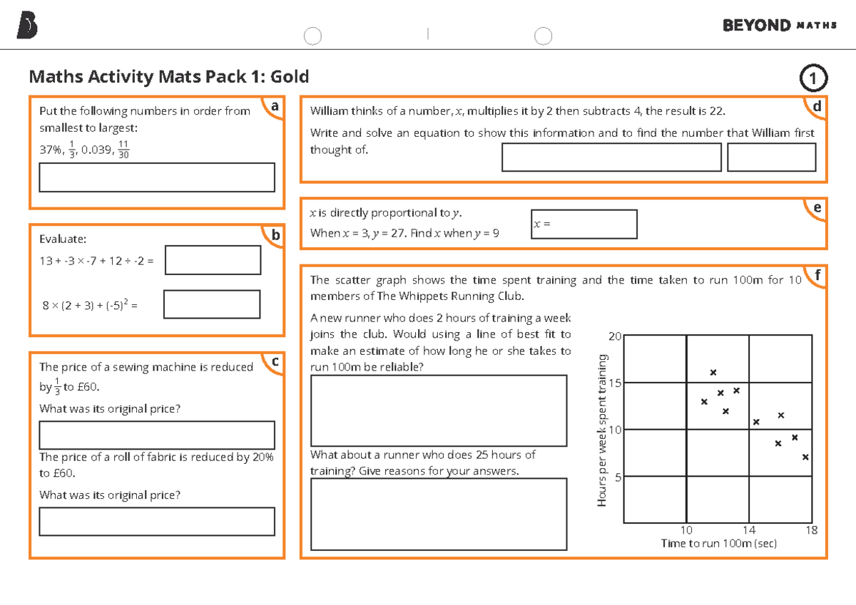 Maths Activity Mats Pack 1: Gold - Higher Level Exercises - Studocu