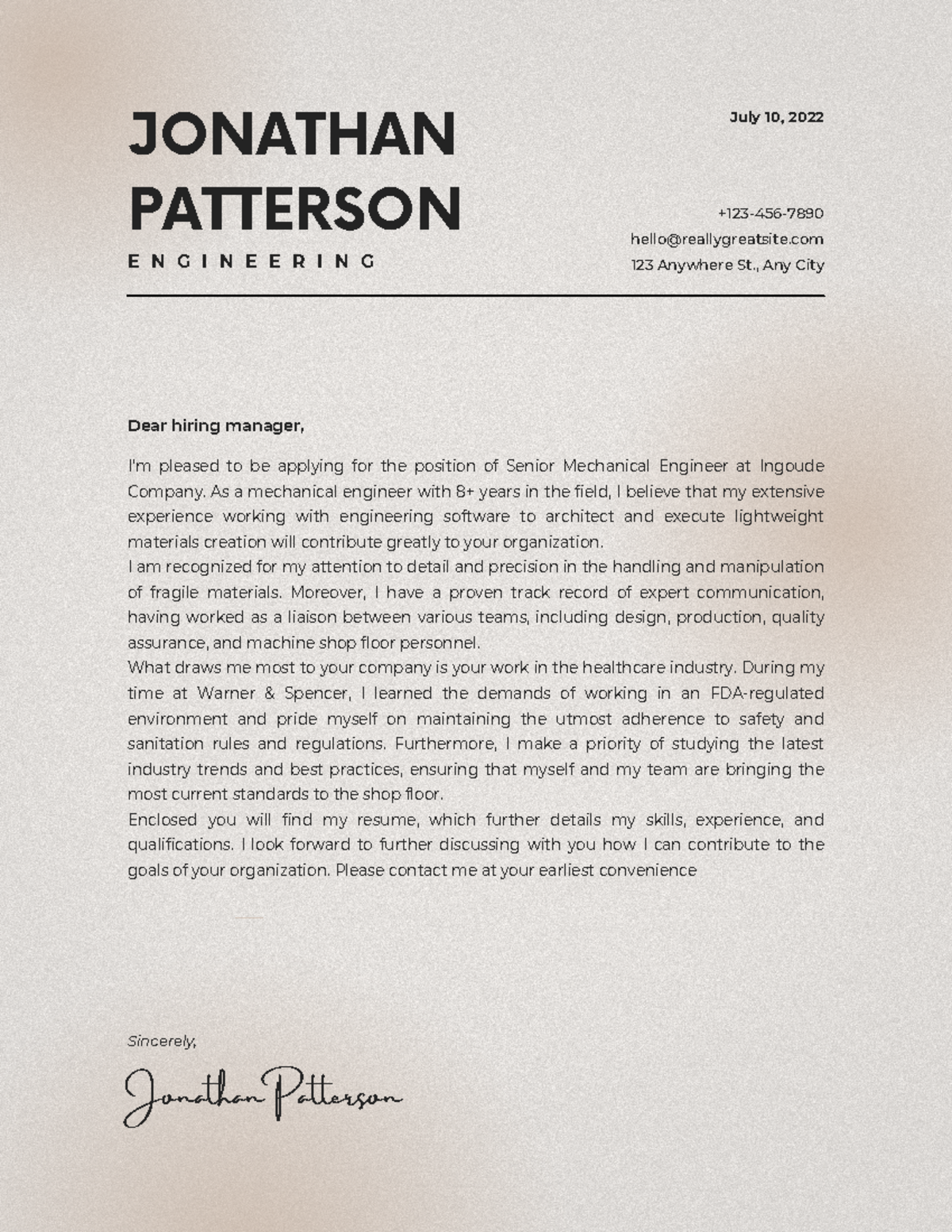 Minimalist Engineer Resume & Cover Letter for Jonathan Patterson - Studocu