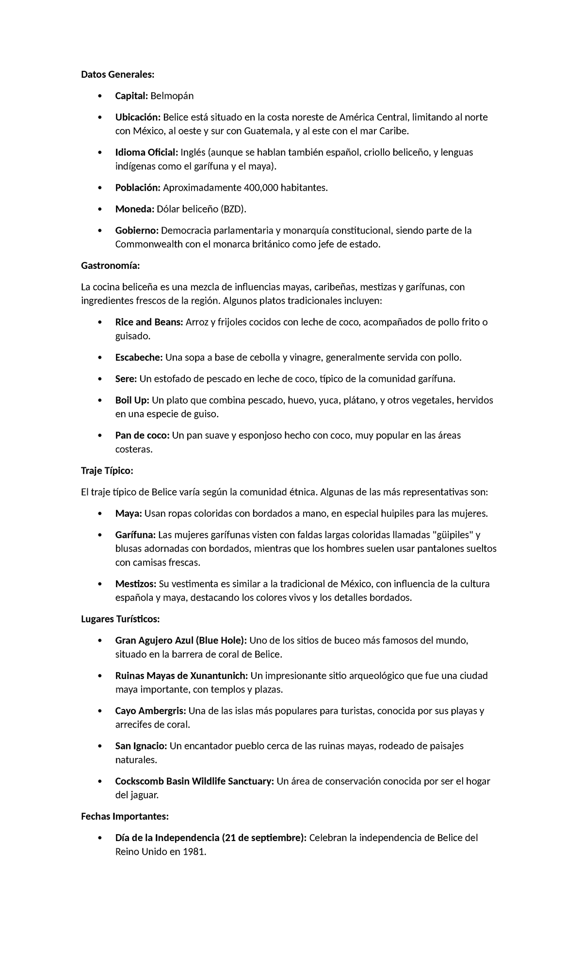 Datos Generales belice - Datos Generales: Capital: Belmopán Ubicación ...