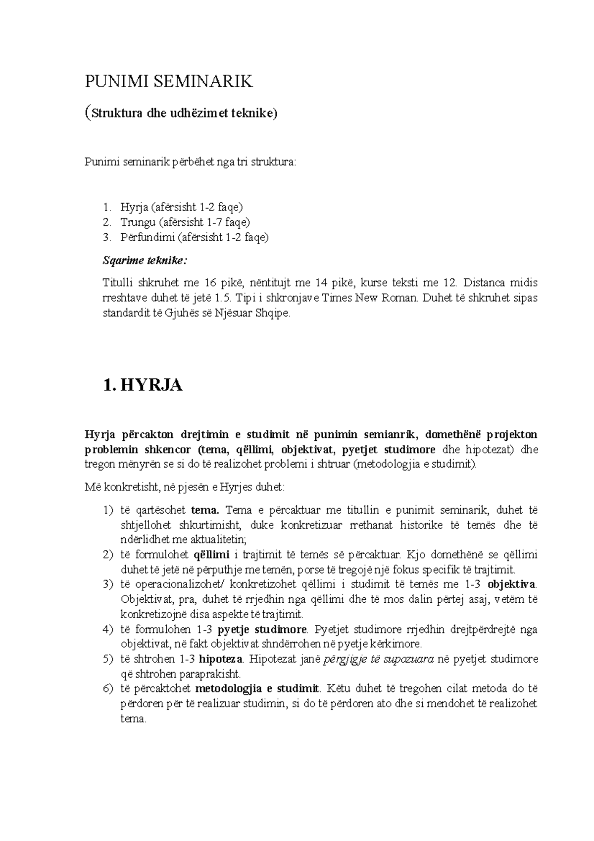 Struktura e Punimit Seminarik: Udhëzime dhe Teknikë (PUNIMI) - Studocu
