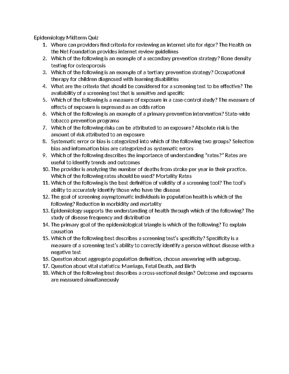 Epidemiology Midterm Quiz 1: Key Concepts and Strategies - Studocu