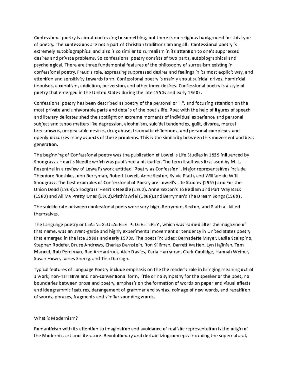 Post-modernism & Confessional Poetry Insights - Literature Study Notes ...