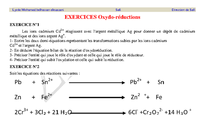 Exercices-Oxydo-reduction - EXERCICES Oxydo-réductions EXERCICE N° Les ...