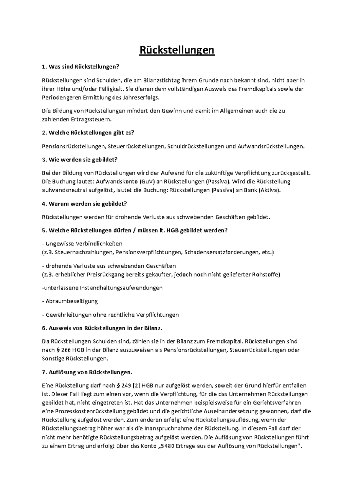 Rückstellungen: Definition, Arten und Buchung nach HGB - Studocu