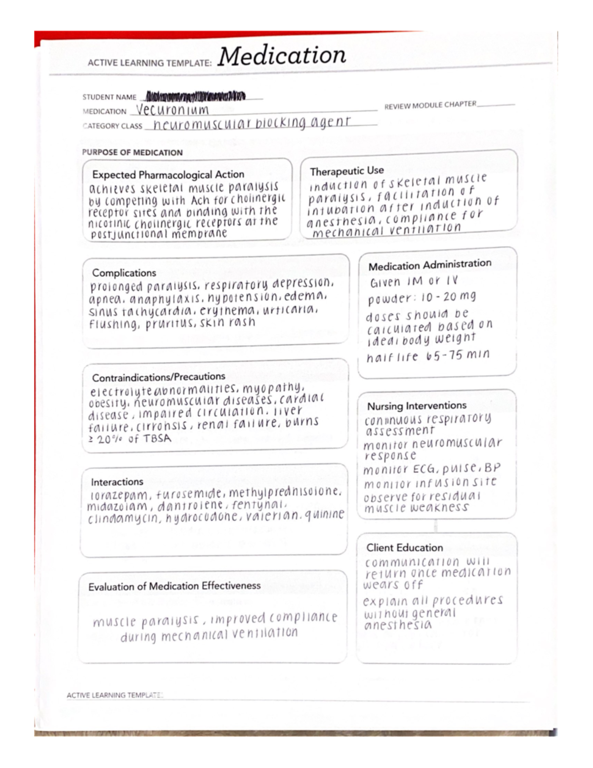 ATI Drug Template Vecuronium and Midazolam - ACTIVE LEARNING TEMPLATE ...