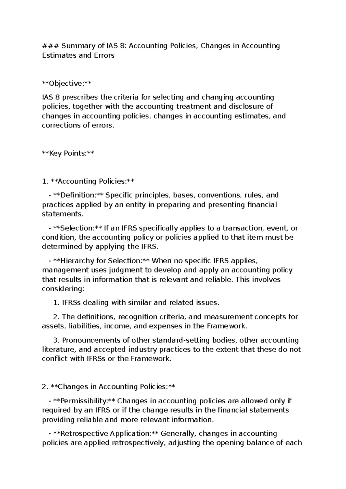 Summary of IAS 8: Accounting Policies & Estimates (Fin Acc 101) - Studocu