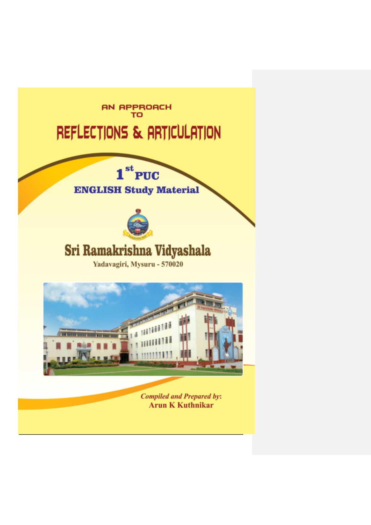 I PUC English Notes: Reflections Articulation Study Material - Studocu