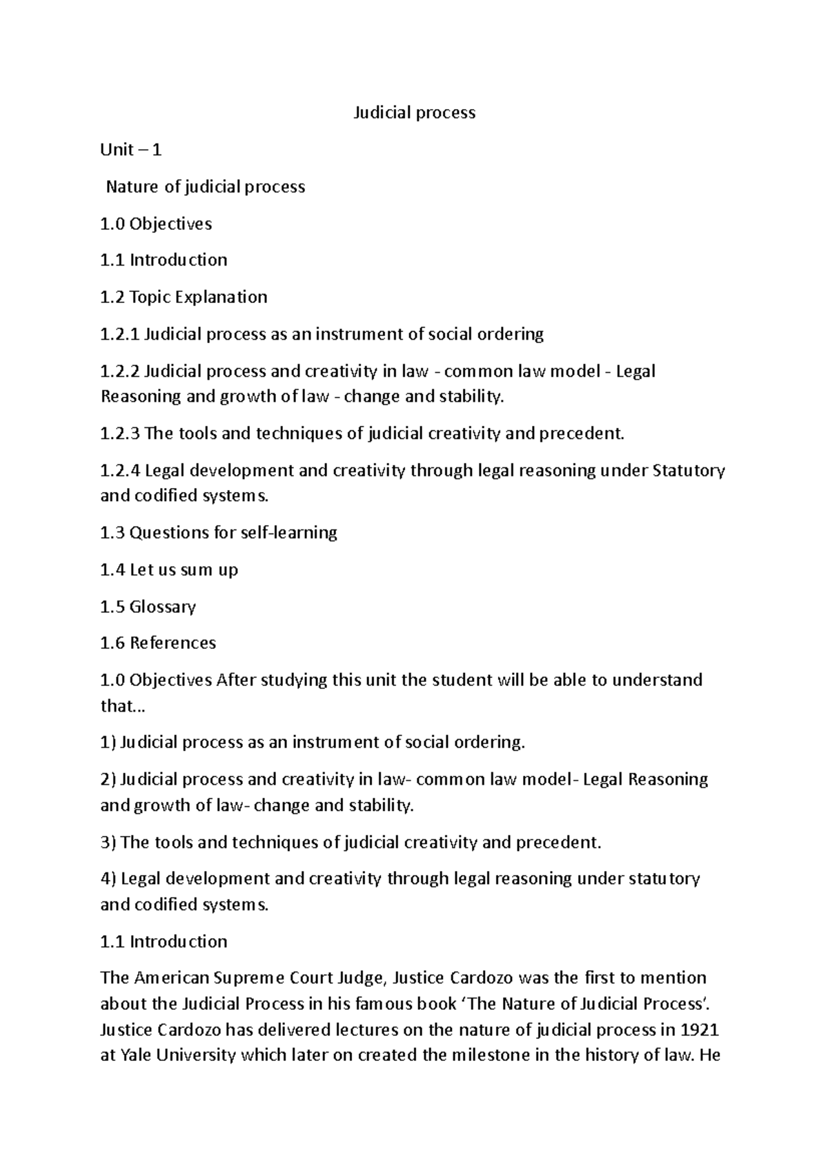 Judicial Process in Law: Unit 1 Overview and Key Concepts - Studocu