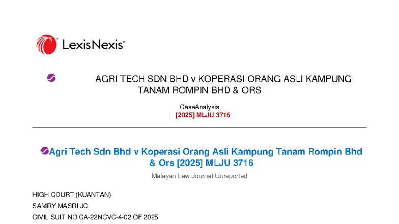 AGRI TECH SDN BHD v KOPERASI ORANG ASLI KAMPUNG TANAM ROMPIN BHD ORS ...