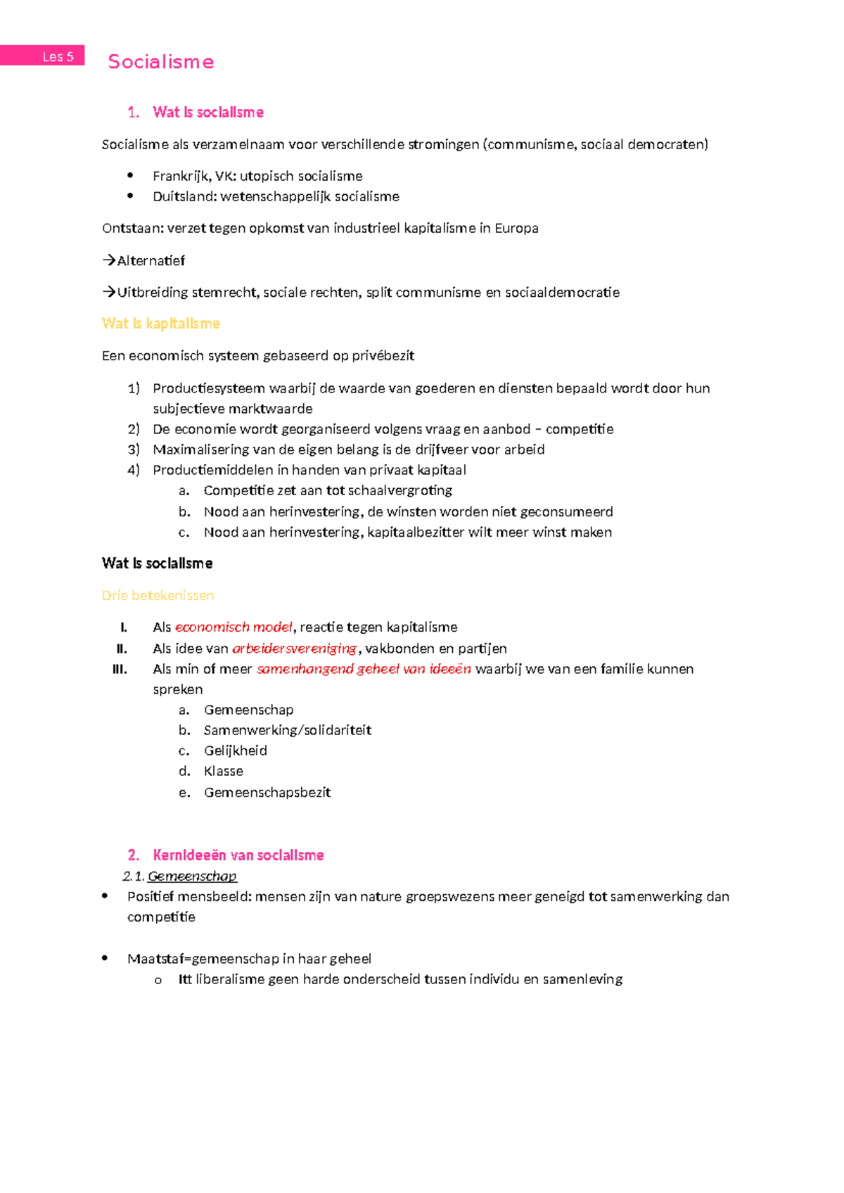 GPD Socialisme - Les 5: Kernideeën en Varianten van Socialisme - Studocu