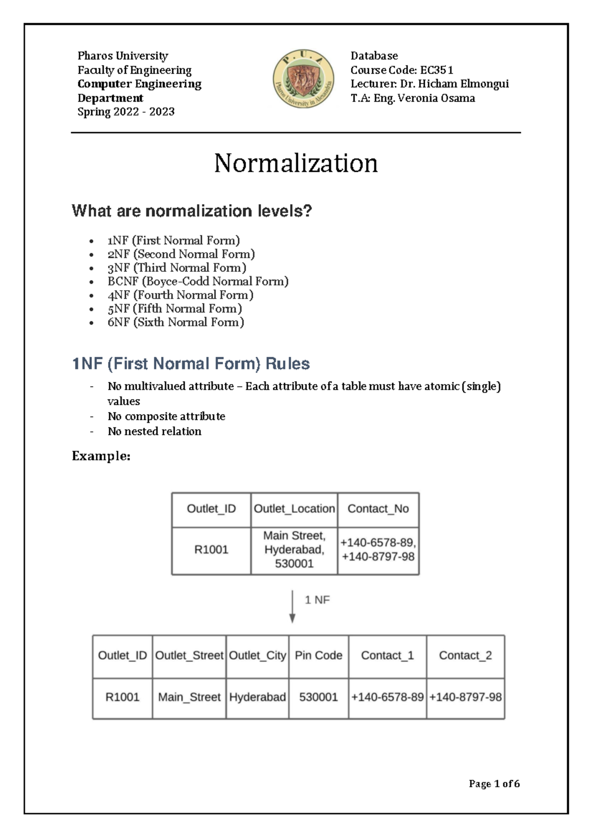 Normalization Levels in Database (EC) - Overview and Rules - Studocu