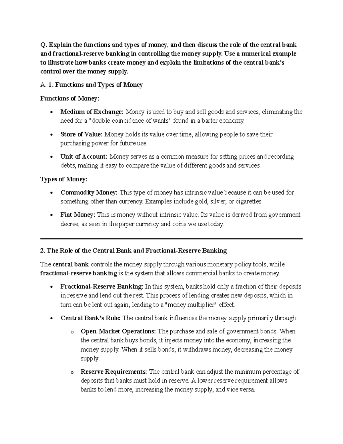 Macroeconomics Exam Prep: Functions of Money & Central Bank Role - Studocu