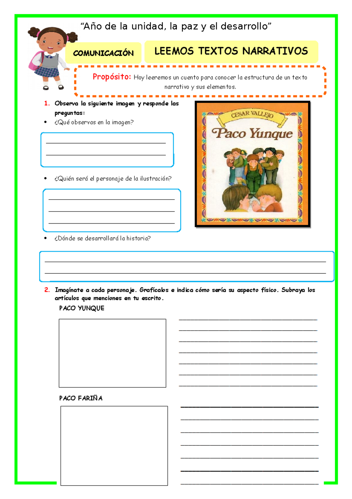 Ficha-LUN-COM- Leemos Textos Narrativos - 1. Observa la siguiente ...