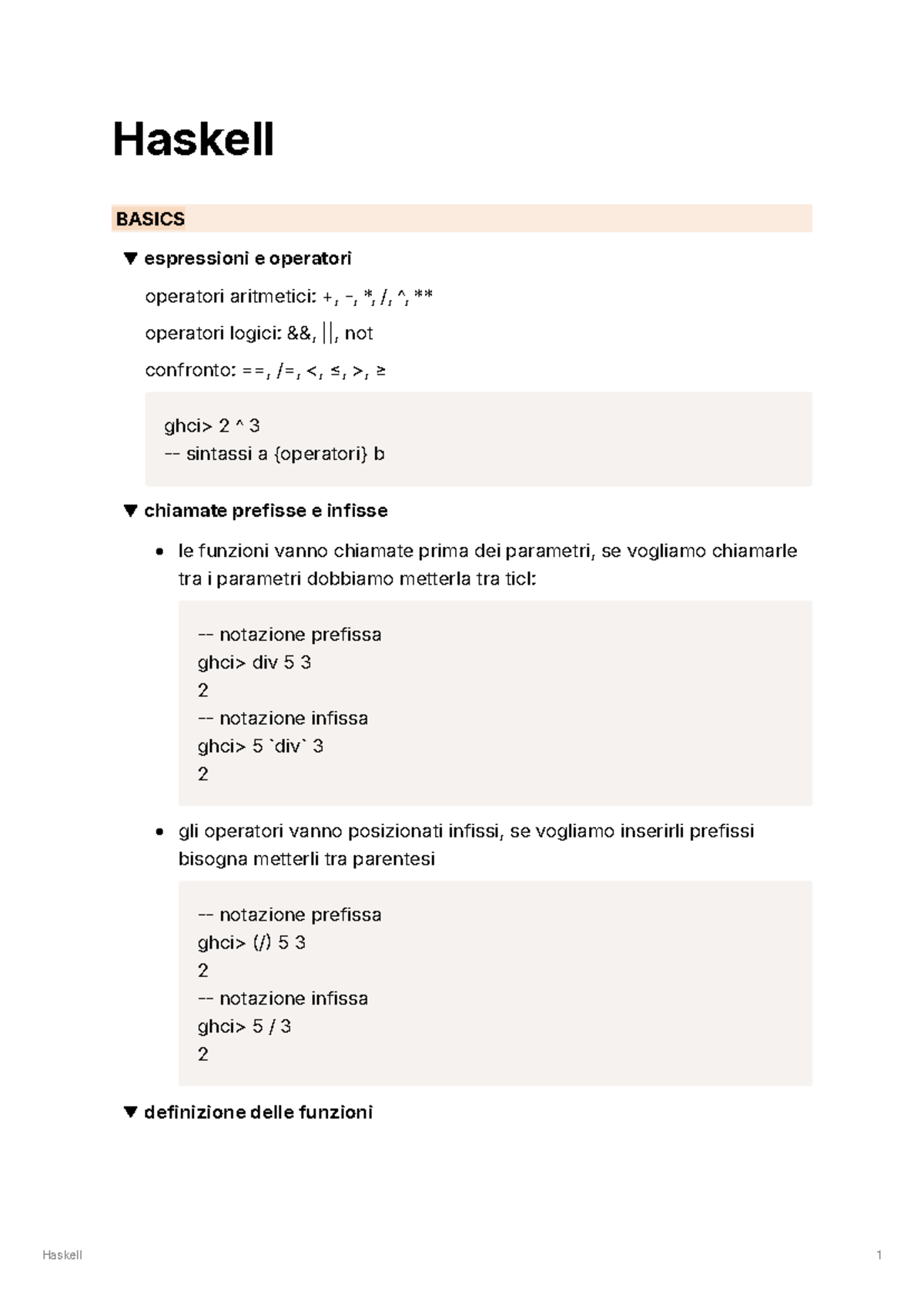Haskell 101: Fondamenti di Espressioni e Operatori - Studocu