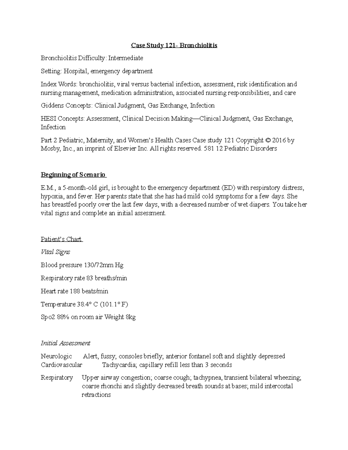 Case Study 121: Bronchiolitis Assessment & Nursing Management - Studocu