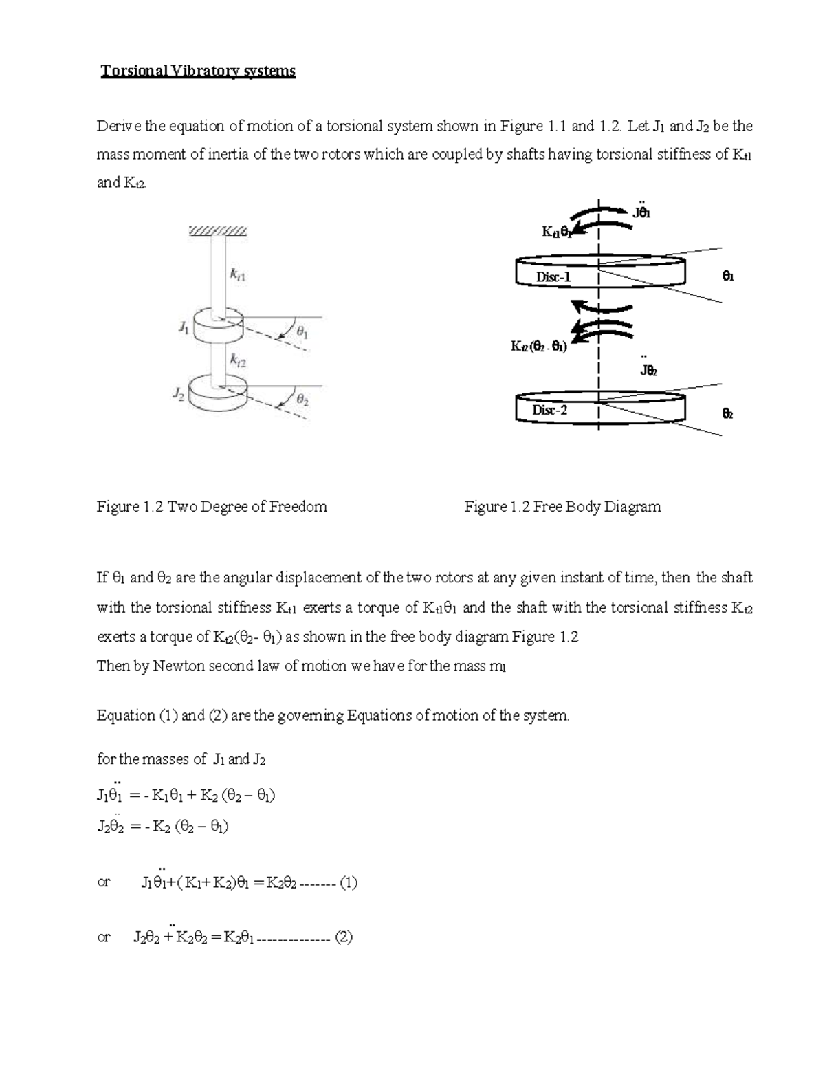 Torsional Vibratory Systems: Equations of Motion & Natural Frequencies ...