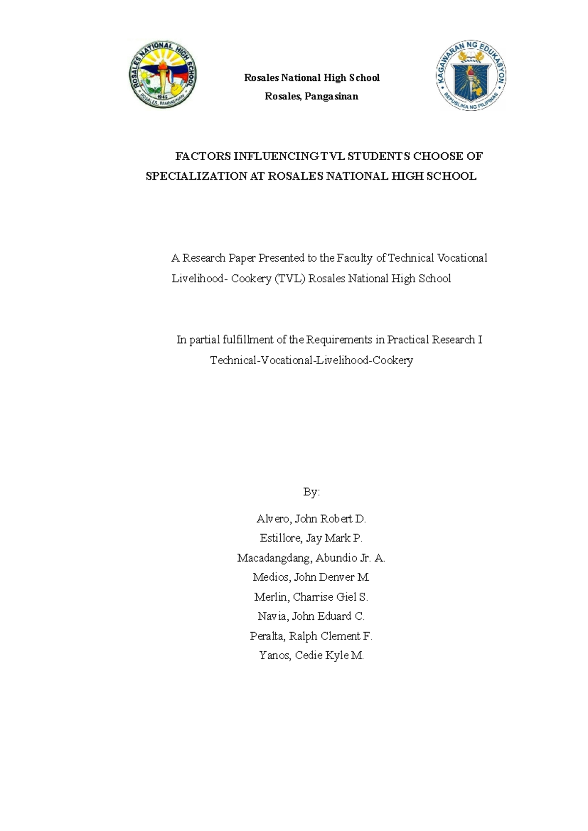 Factors Influencing TVL Students' Specialization Choices at RNHS ...