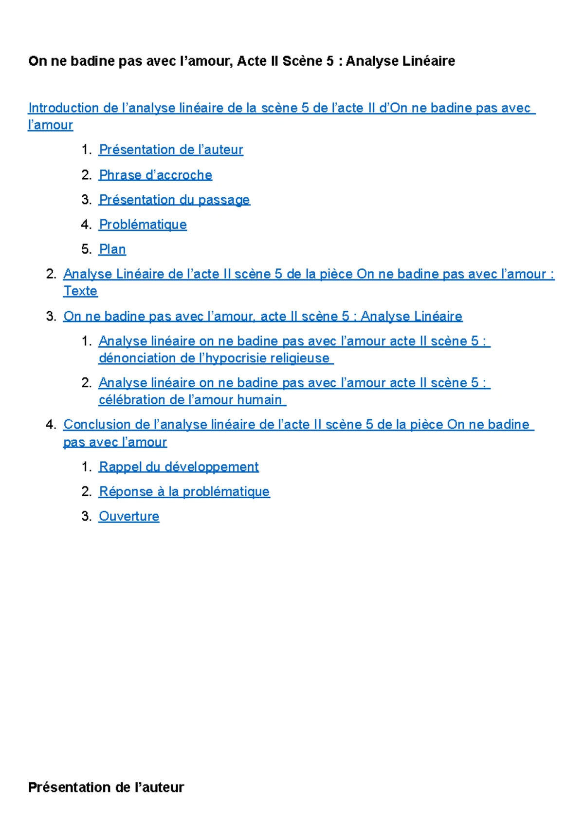 Acte II, Scène 5 d'On ne badine pas avec l'amour : Analyse et Interprétation - Studocu