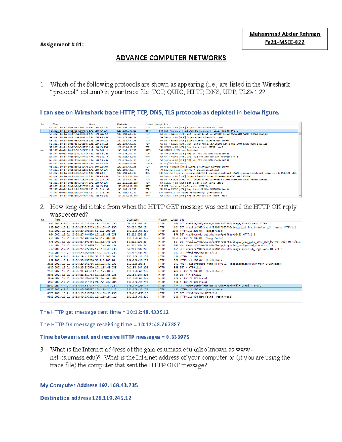 Assignment 01 - Assignment # 01: ADVANCE COMPUTER NETWORKS Which of the ...