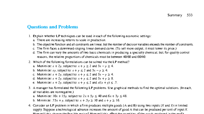 Linear Programming Questions and Problems (Course 533) - Studocu