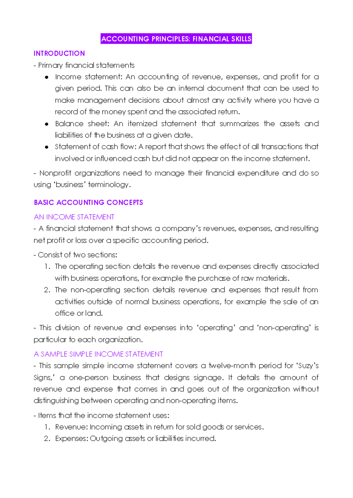 ACCOUNTING 101: INTRO TO FINANCIAL STATEMENTS & CONCEPTS - Studocu