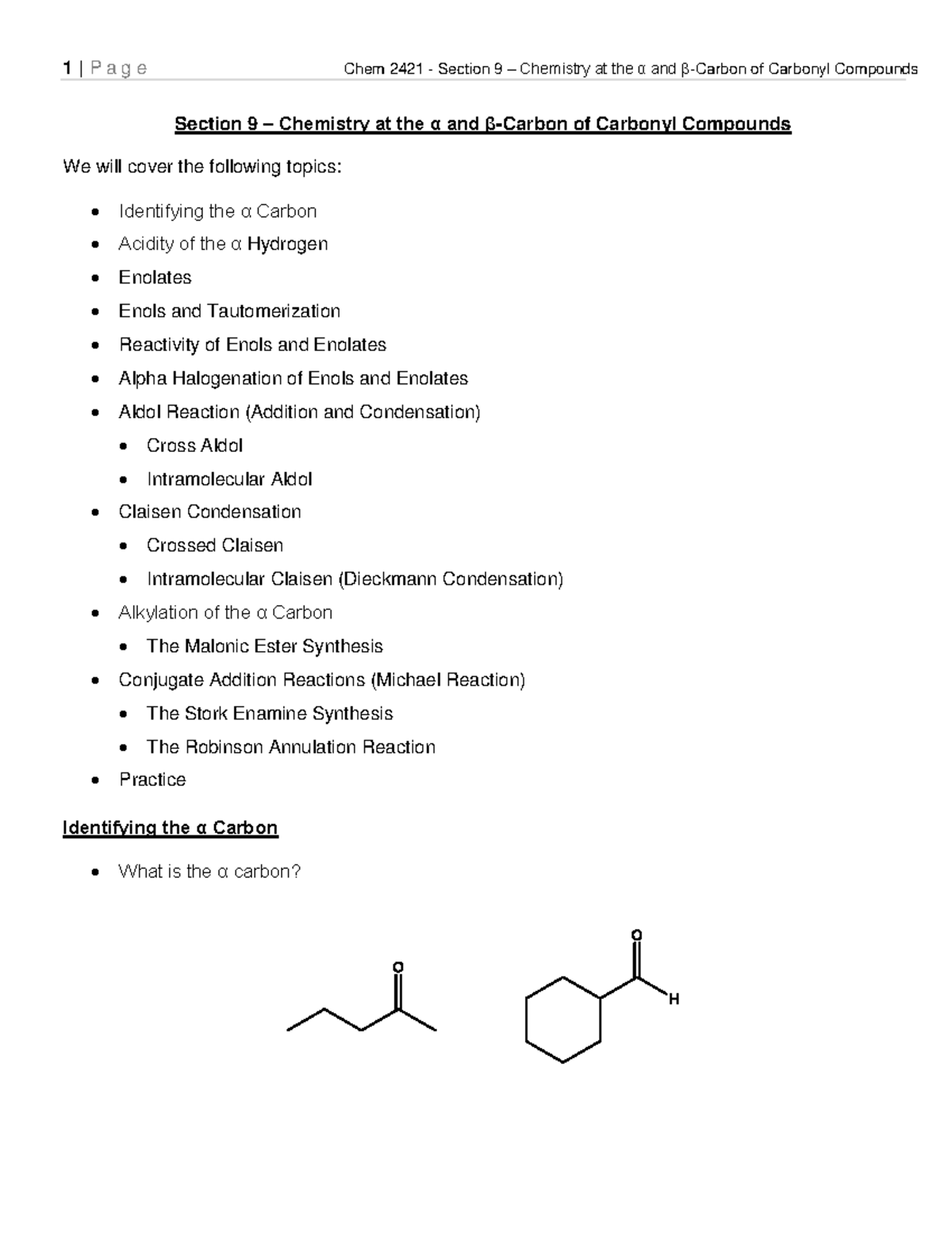 Chem 2421 Section 9: Lecture Notes on Carbonyl Compounds and Reactions ...
