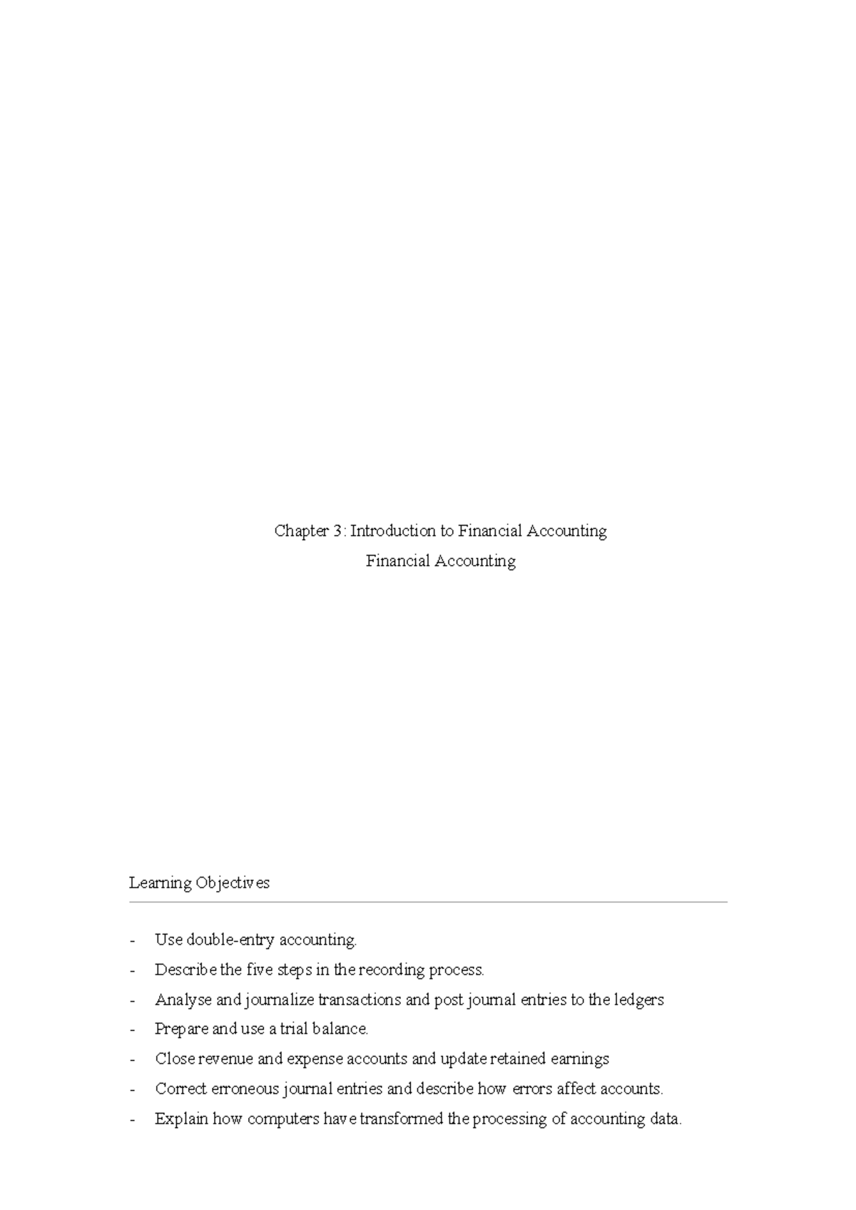 Ch 3 Financial Accounting Chapter 3 Introduction To Financial