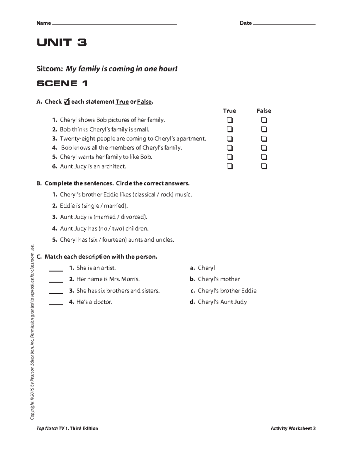 UNIT 03 Video Worksheets - UNIT 3 Sitcom: My family is coming in one ...