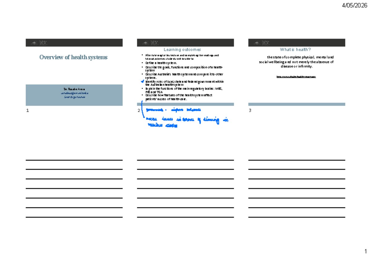 Overview of Health Systems - Lecture Notes - Studocu