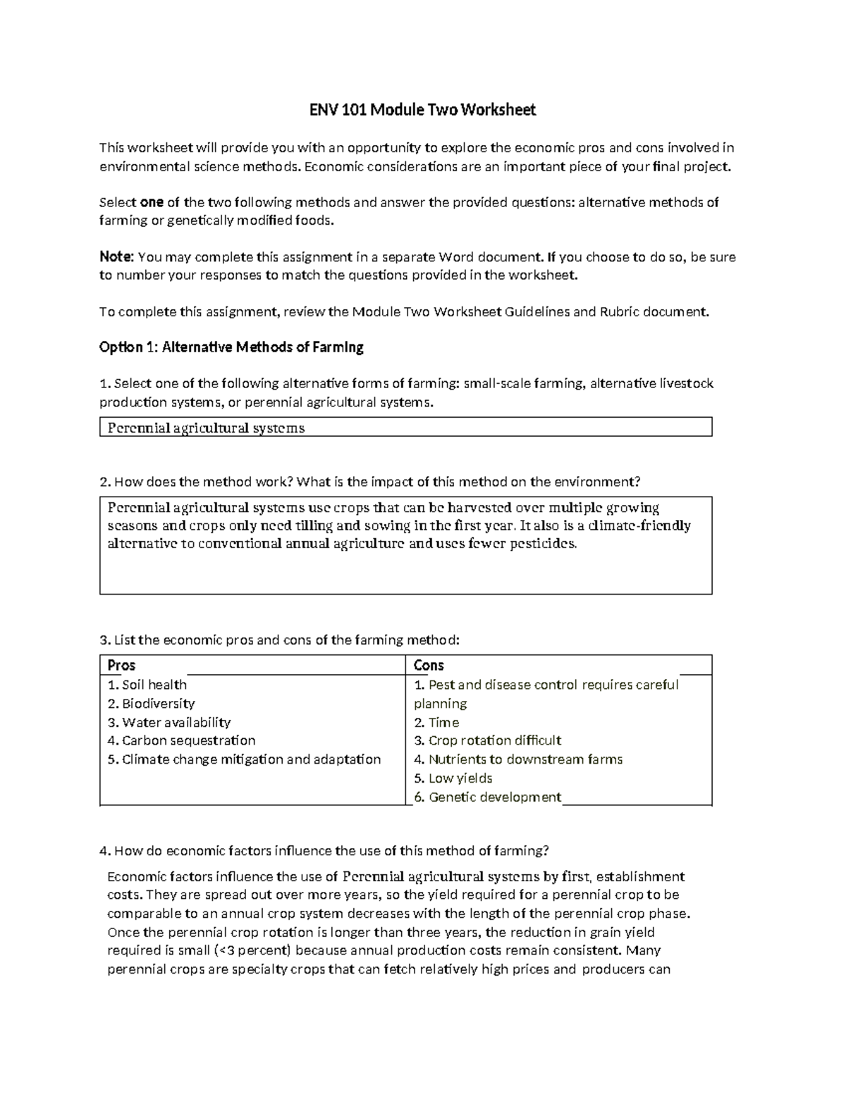 ENV 101 Module 2 Worksheet: Farming Alternatives & GM Food Analysis ...