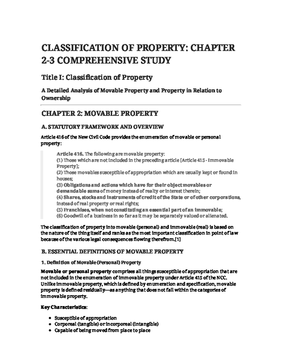 CLASSIFICATION OF PROPERTY: CHAPTER STUDY (LAW 101) - Studocu