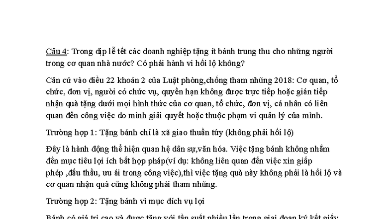 Câu 4 plddc - dewaf gf - Câu 4: Trong dịp lễ tết các doanh nghiệp tặng ...