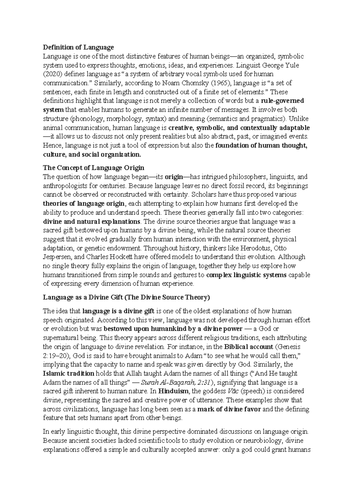 BS English: Theories of Language Origin - Divine & Natural Sound - Studocu