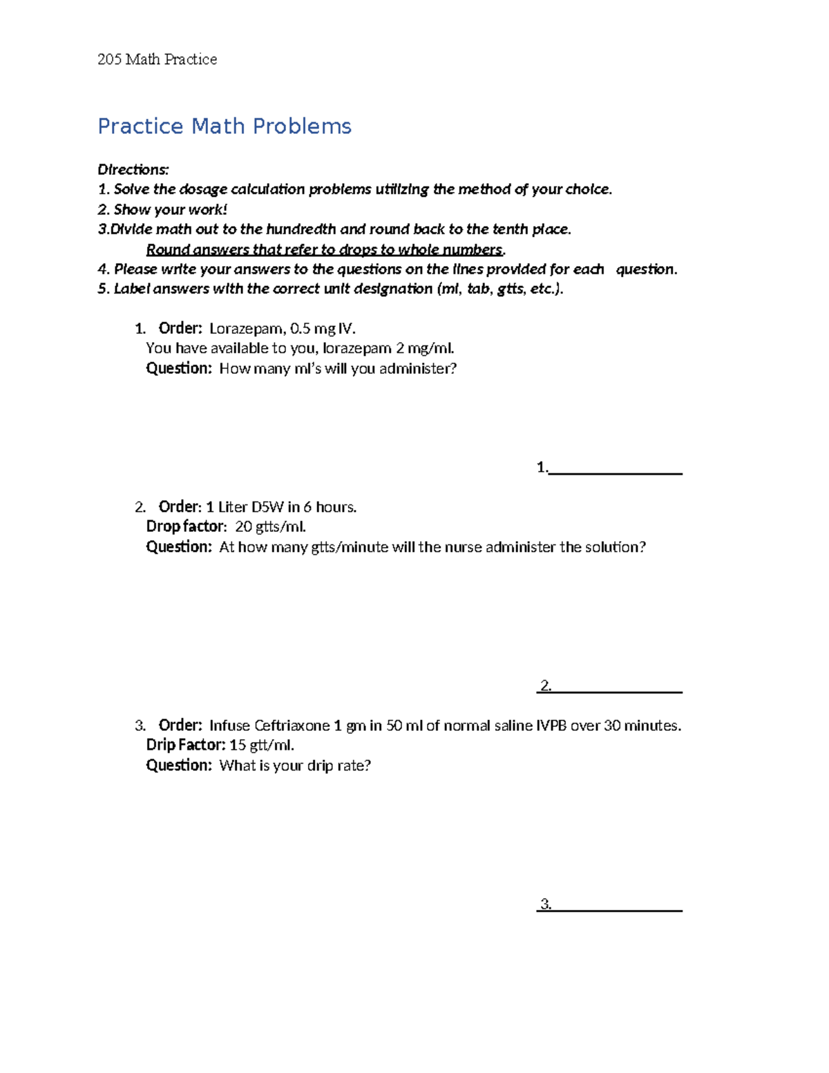 Practice Math Problems 1: Dosage Calculations & IV Infusions - Studocu