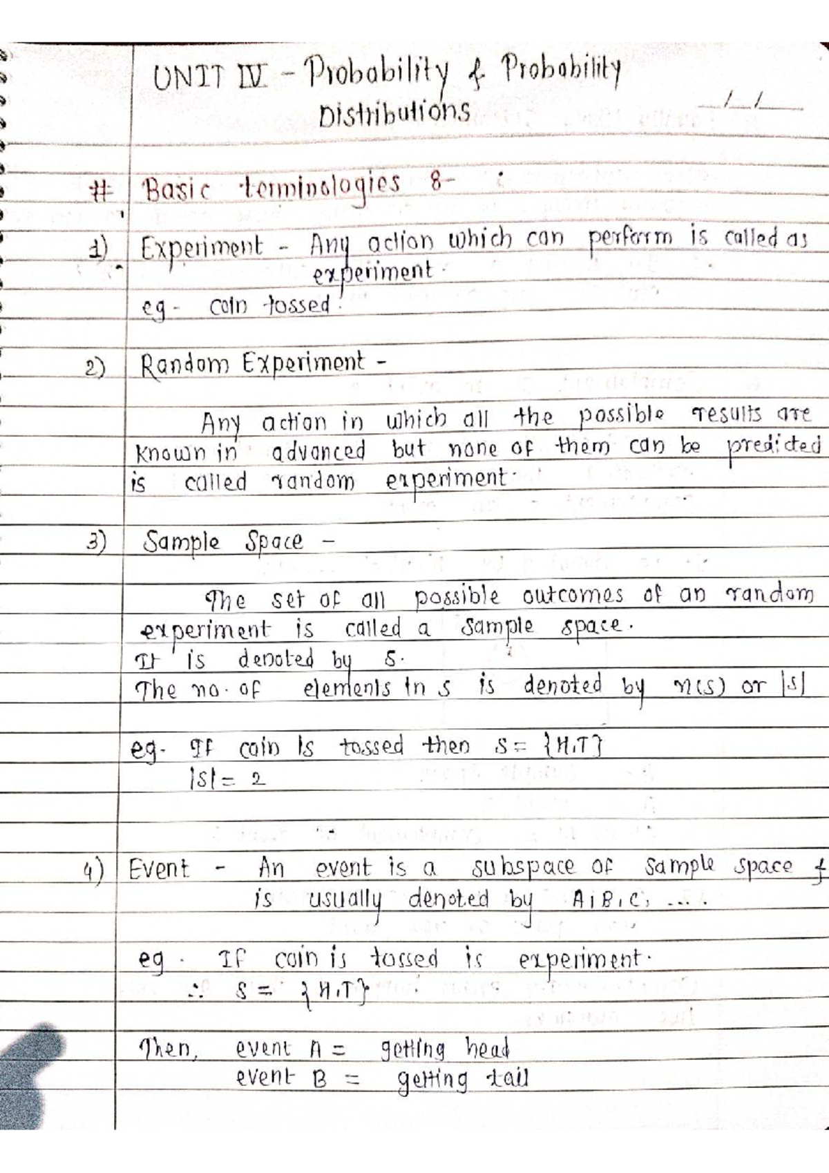 Handwritten Notes on Probability Distributions (Unit IV) - Studocu