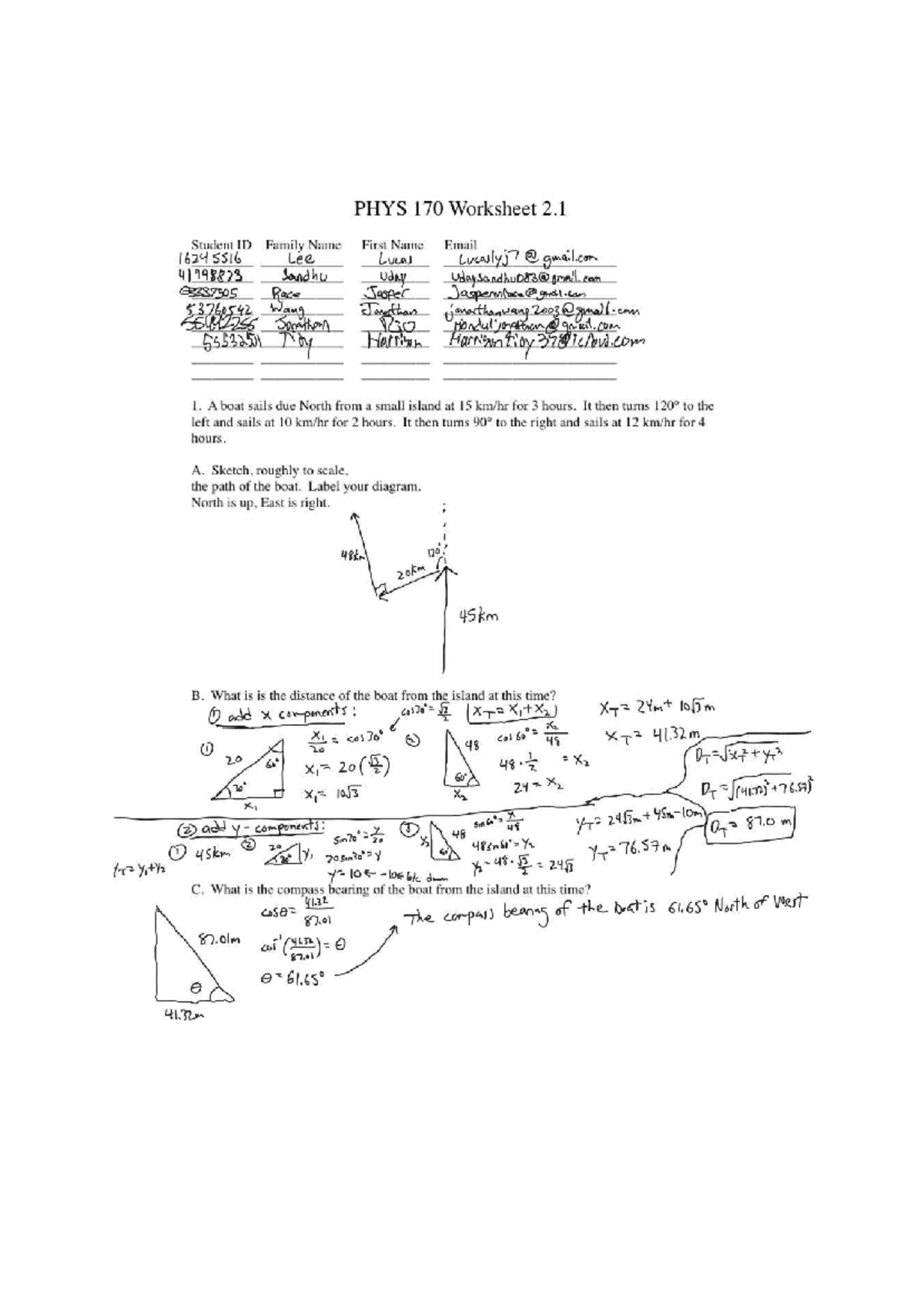 PHYS 170 Quiz 1 - Boat Navigation and Bearings Analysis - Studocu