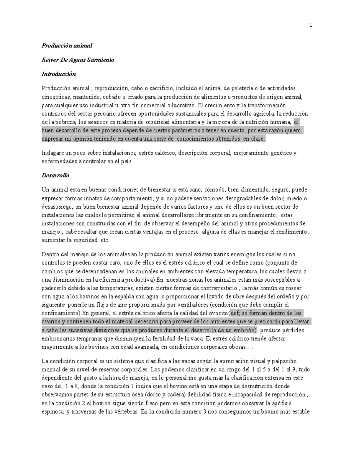 Ensayo pro - 1 Producción animal Keiver De Aguas Sarmiento Introducción ...