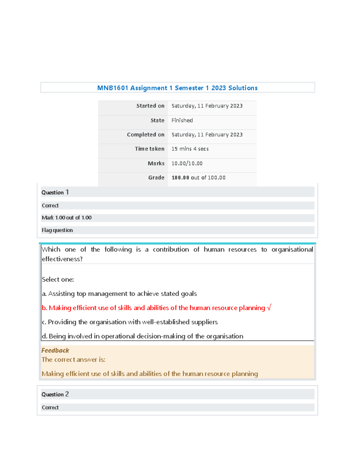 MNB1601 Assignment 1 Semester 1 2023 Solutions Document - Studocu