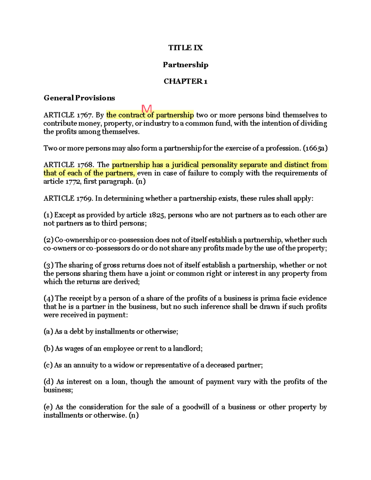 Civil Code Book IV: Title IX - Partnership (Key Articles Overview ...