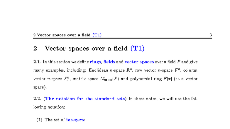Chapter 2: Vector Spaces Over a Field (T1) - Studocu
