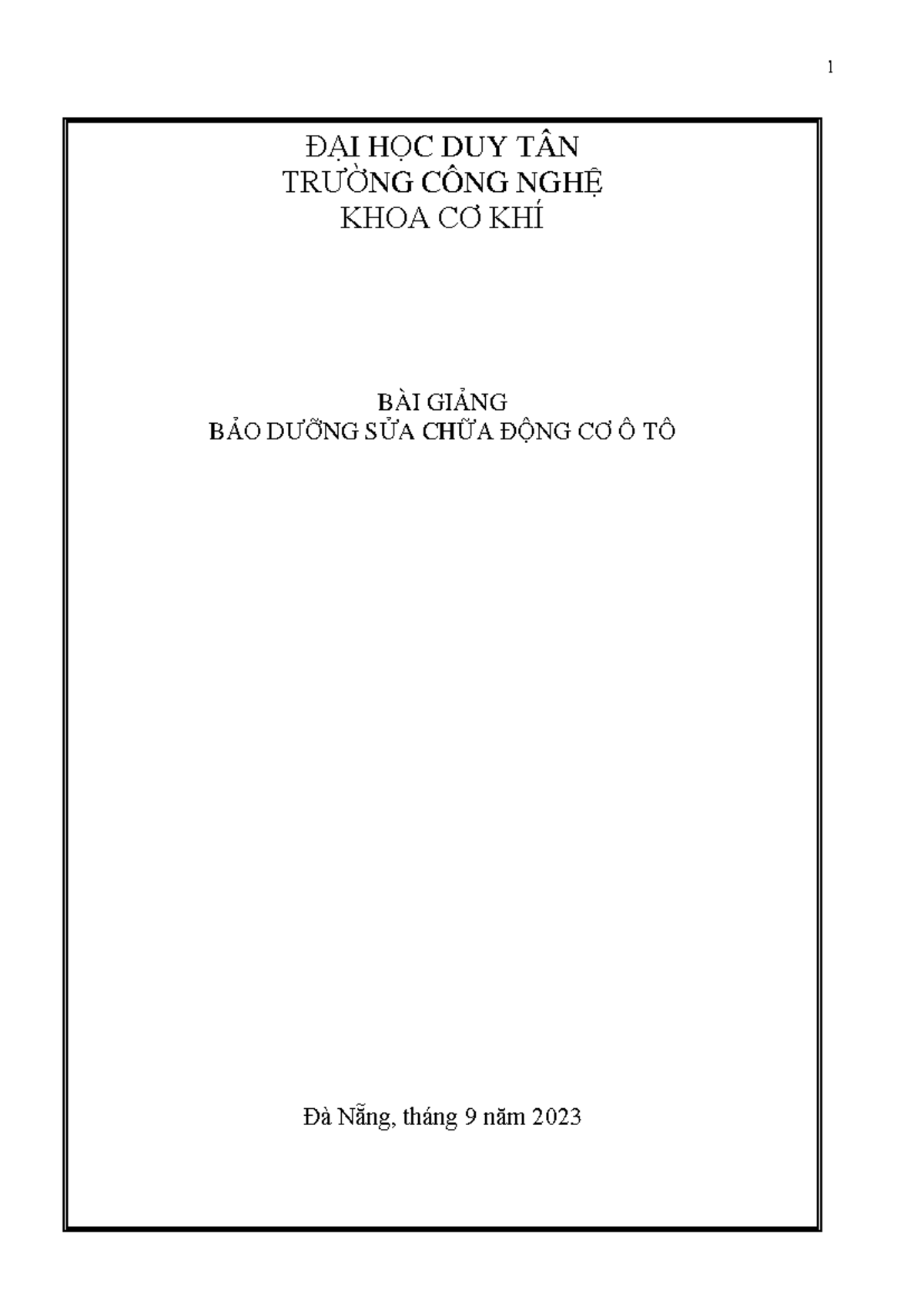 Bài Giảng Bảo Dưỡng Sửa Chữa Động Cơ Ô Tô - AET 373 - 2023 - Studocu