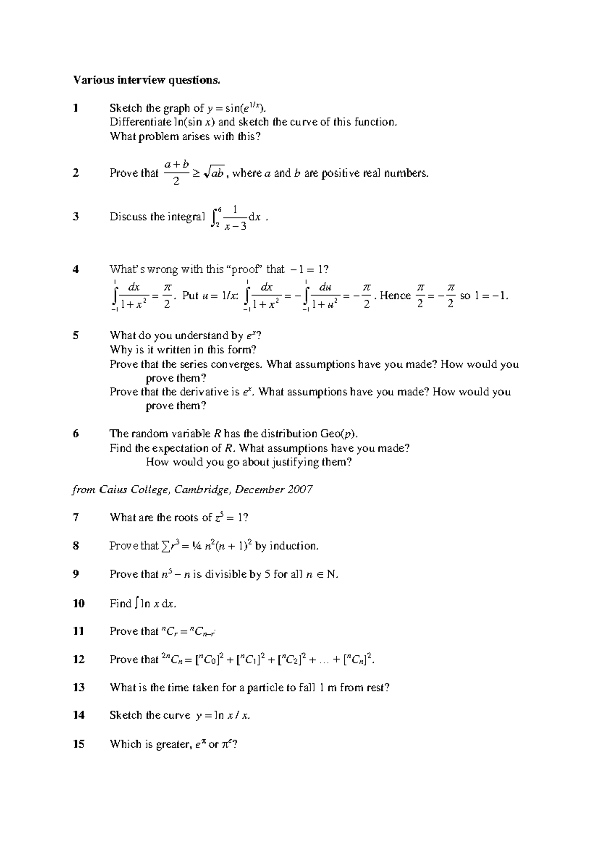 St. Paul's Interview Questions: Mathematics and Problem Solving - Studocu