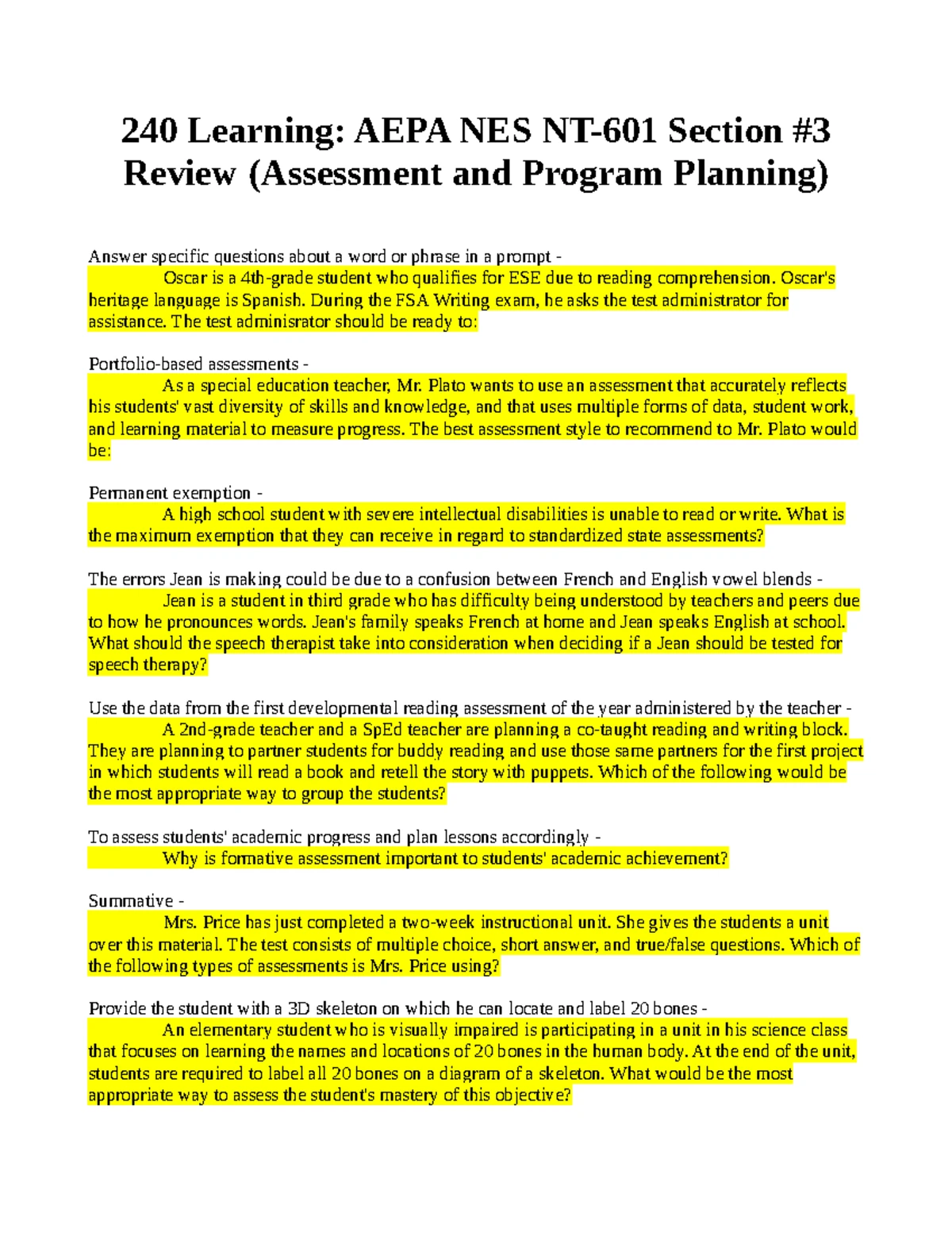240 Learning: AEPA NES NT-601 Section #2 Review (Foundations and ...