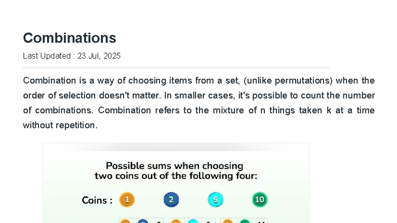 Combination Concepts and Applications: A Comprehensive Guide - Studocu