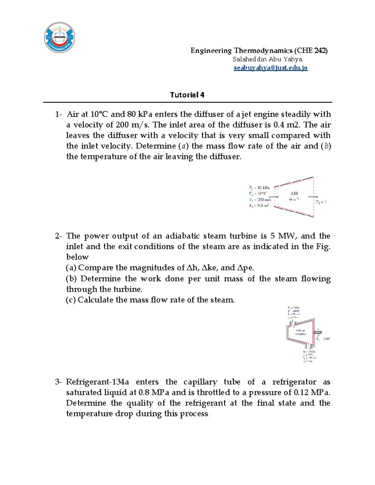 CHE 242 Engineering Thermodynamics Tutorial 4 Solutions and Examples - Studocu