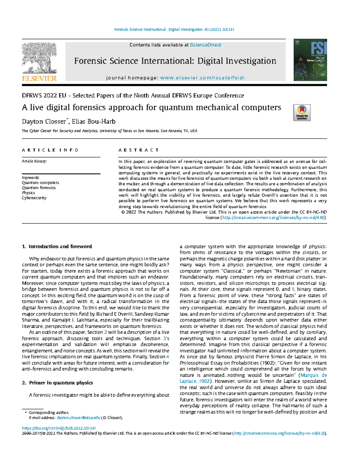 A Live Forensics Approach for Quantum Computers: DFRWS 2022 Selected ...