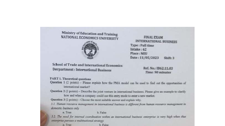 IB62.11.03 Final Exam: International Business Insights and Case Studies ...