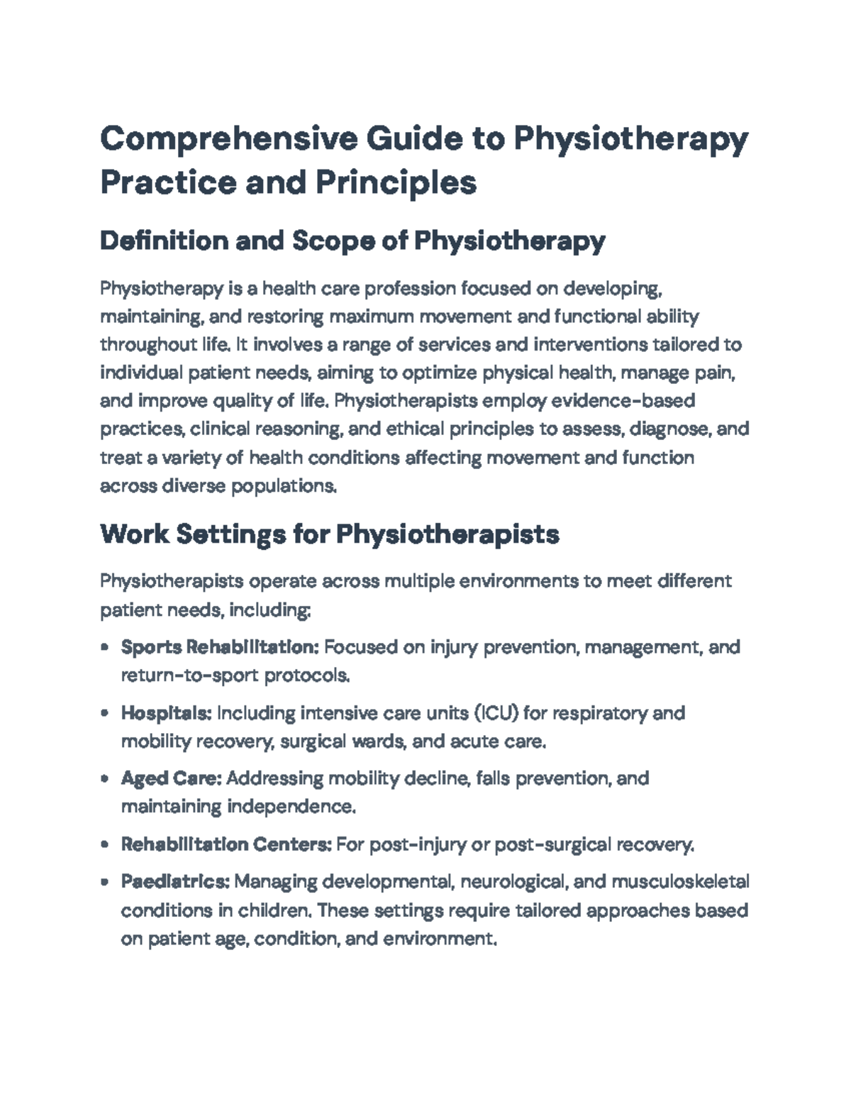 Comprehensive Guide to Physiotherapy: Principles and Practices ...