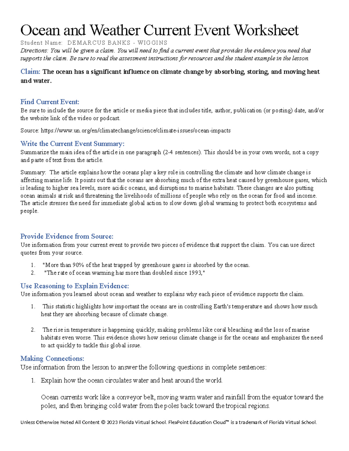 04 02 Worksheet - Ocean Influence on Climate Change: Current Events ...